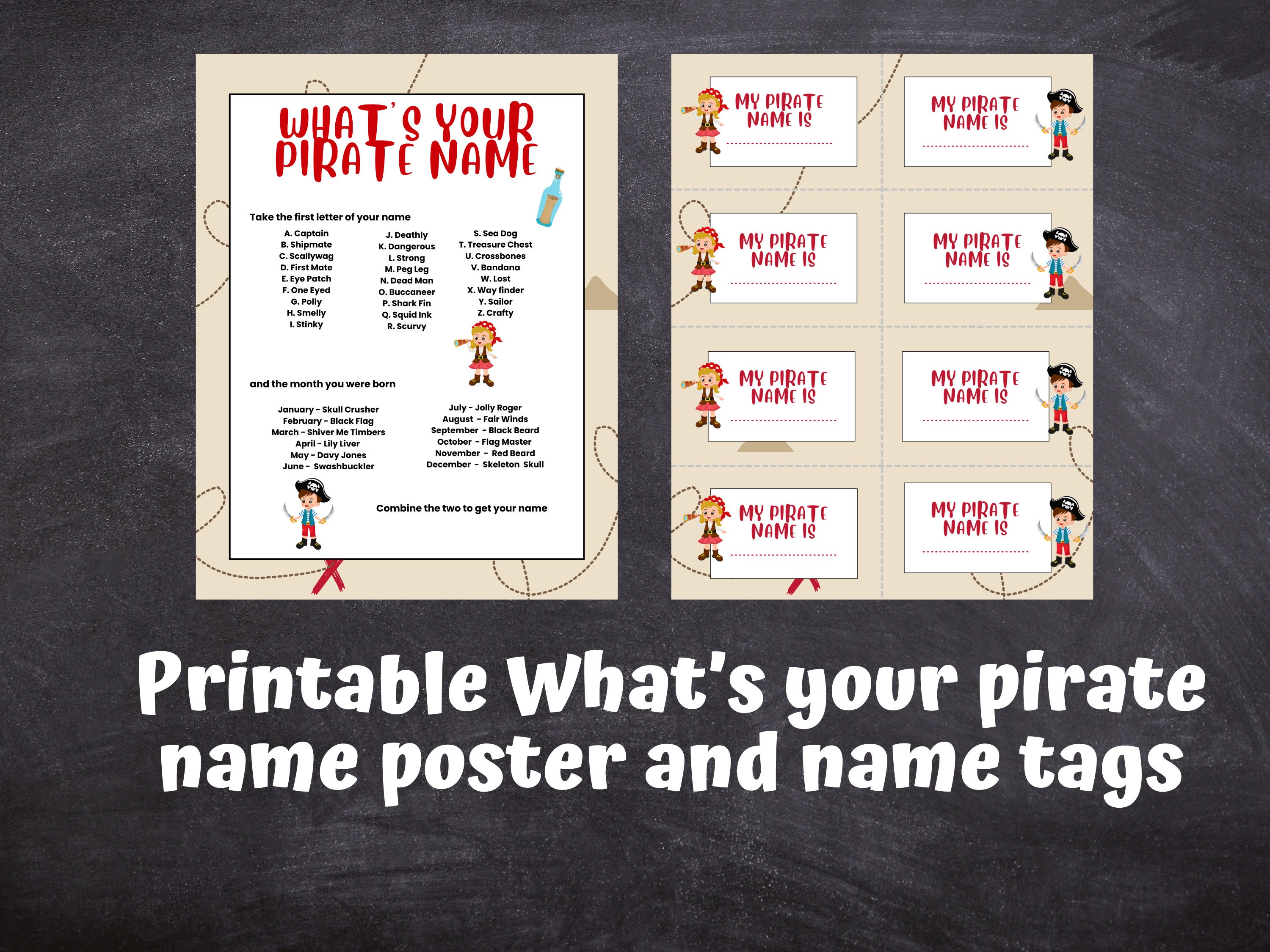Whats Your Pirate Name, Pirate Party Game, Kids Birthday, DIY Printable ...