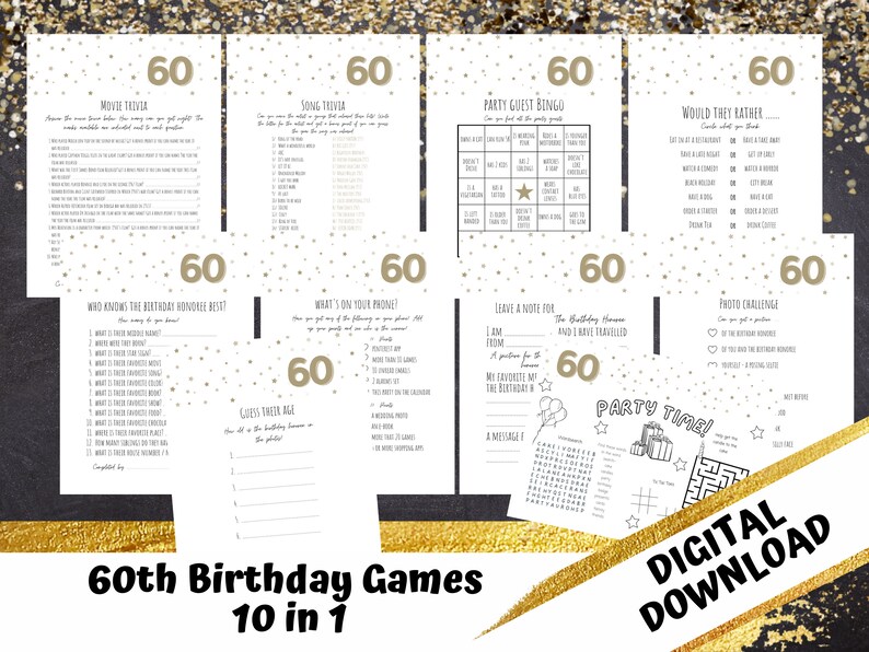 60th Birthday Party Games, Born in 1963, Film and Music Trivia, Printable Game, Sixtieth ...