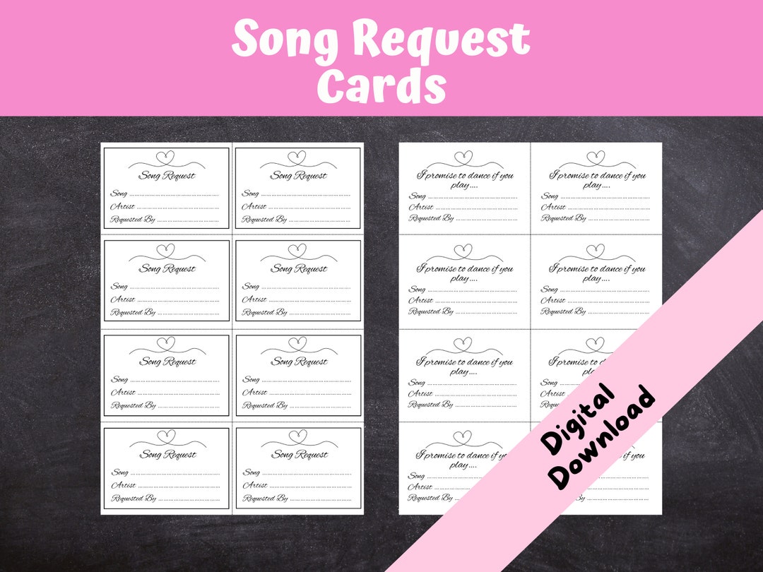 Wedding Day Song Request Cards, Printable Song Requests, DJ, Engagement ...