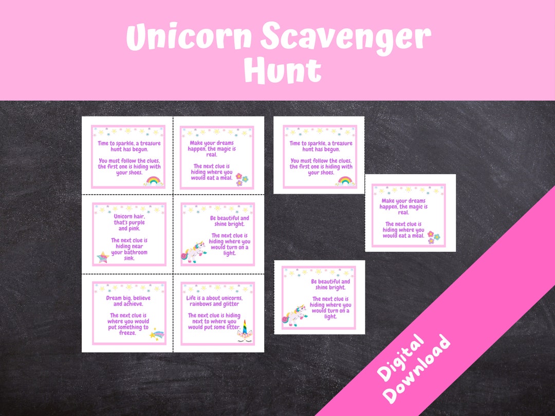 Unicorn Scavenger Hunt, Indoor and Outdoor Clues, Kids Party Game ...