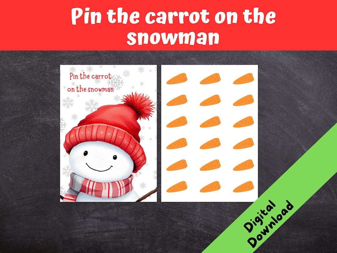 Pin the Carrot on the Snowman Game: Christmas Kids Activity (digital ...