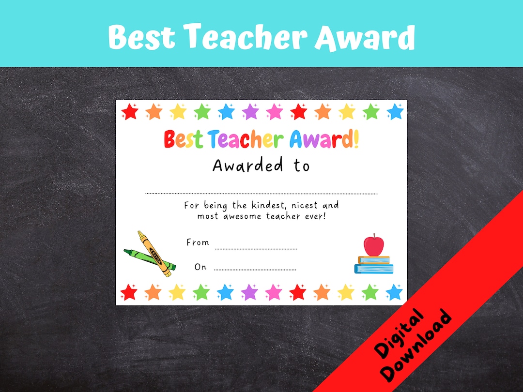 Best Teacher Award, Thank You Gifts, Kids End of School Gift, Teacher ...