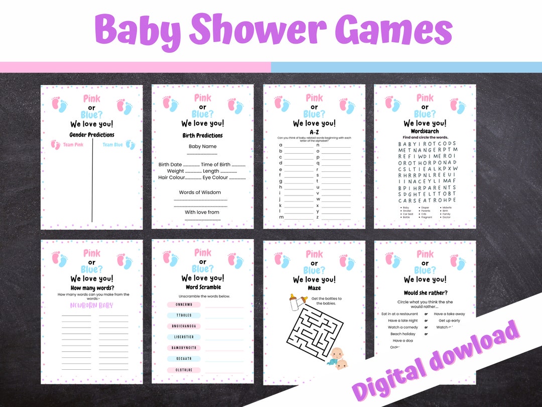 Baby Shower Games Bundle: Gender Reveal Party Activities (digital ...