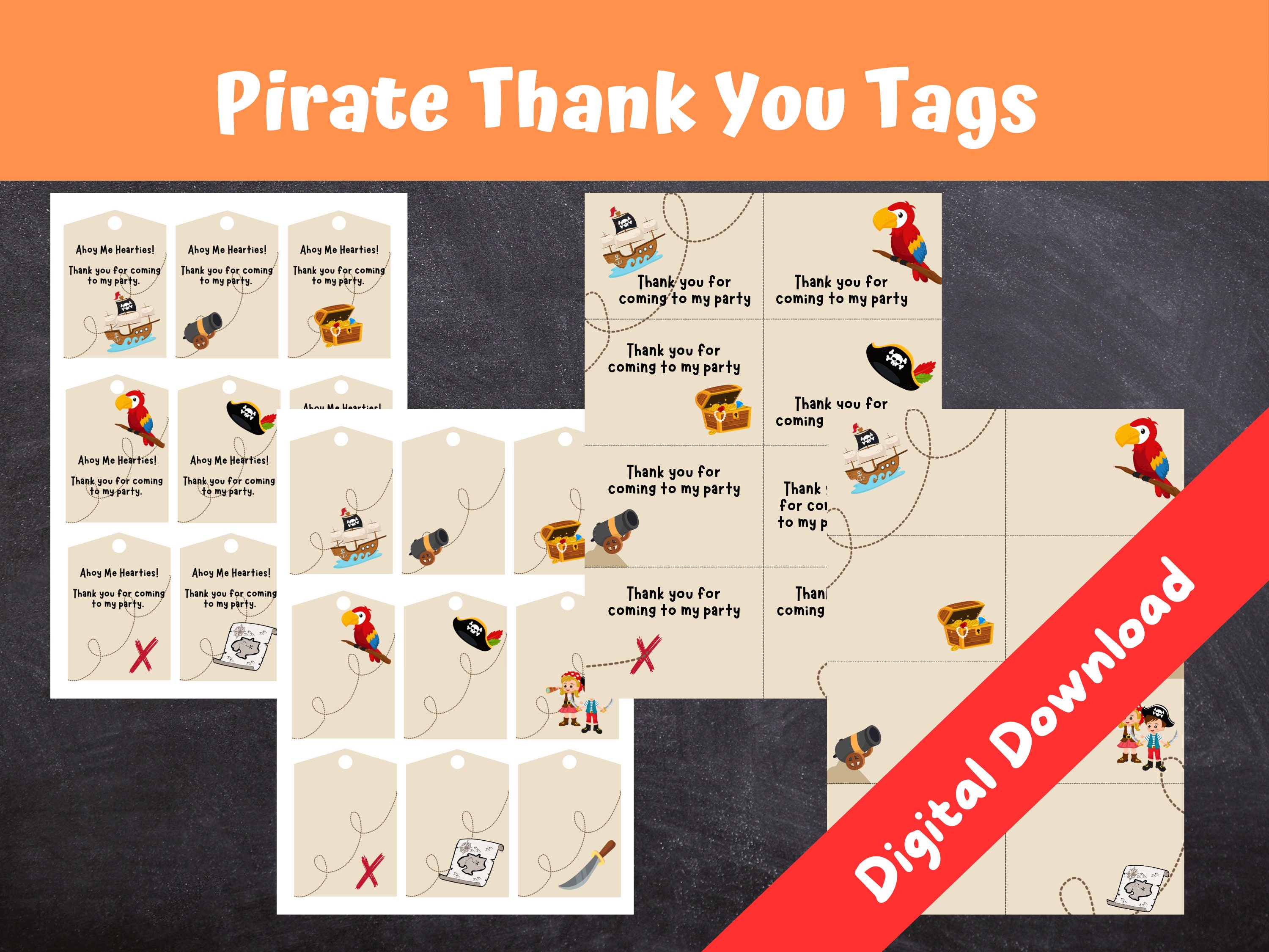 Pirate Thank You Tags, Kids Birthday Party, Pirate Party, Pirate Party ...