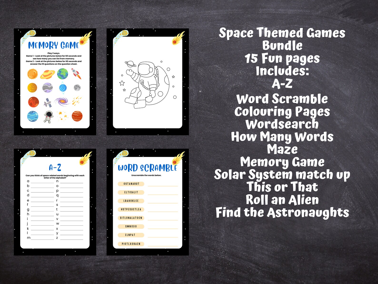 Space Themed Party Games Bundle, Kids Birthday Games, Space Birthday ...