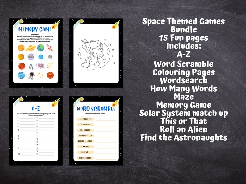 Space Themed Party Games Bundle, Kids Birthday Games, Space Birthday ...