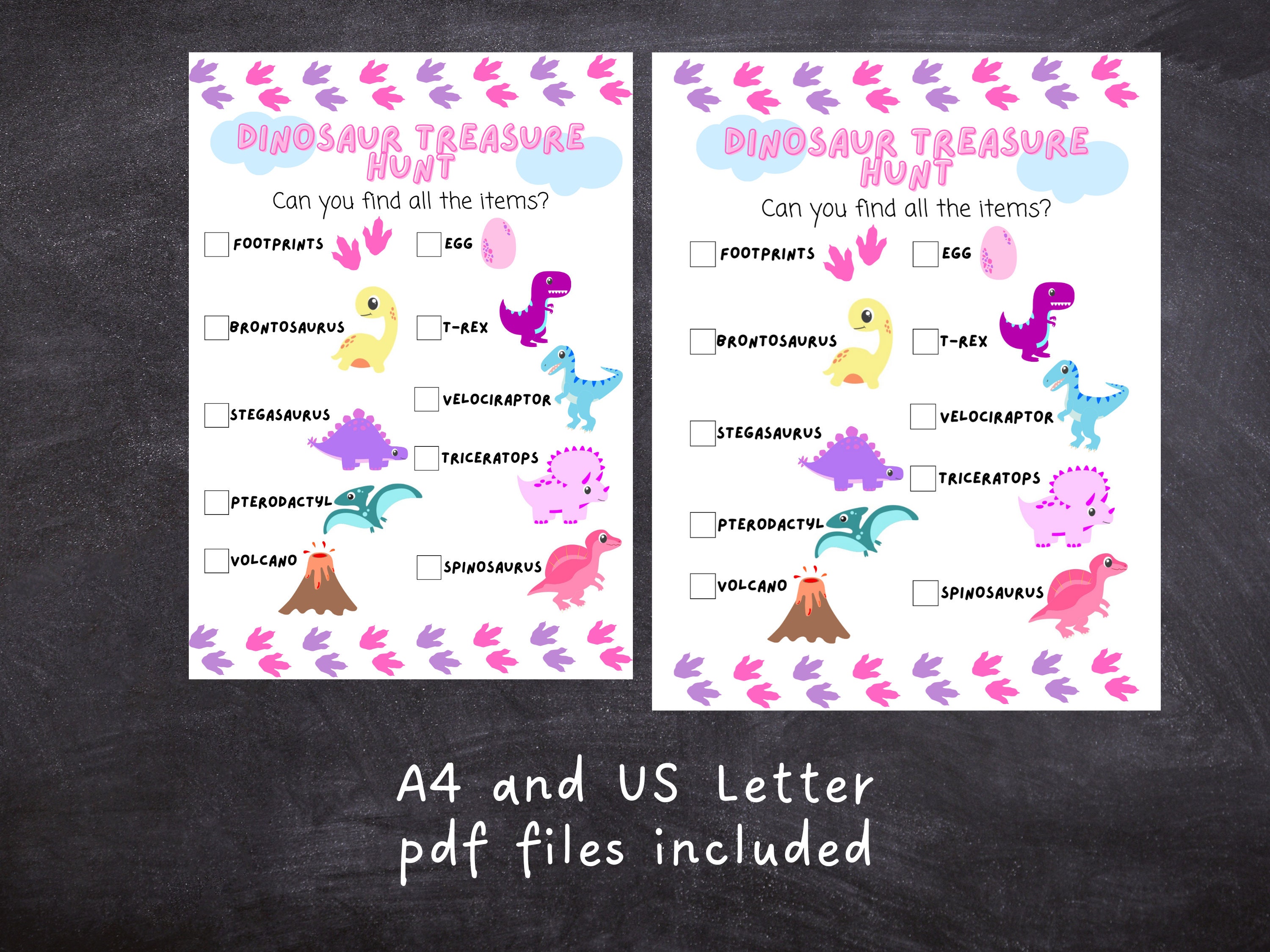 Dinosaur Treasure Hunt, Kids Birthday Party Games, Pink Dinosaur ...