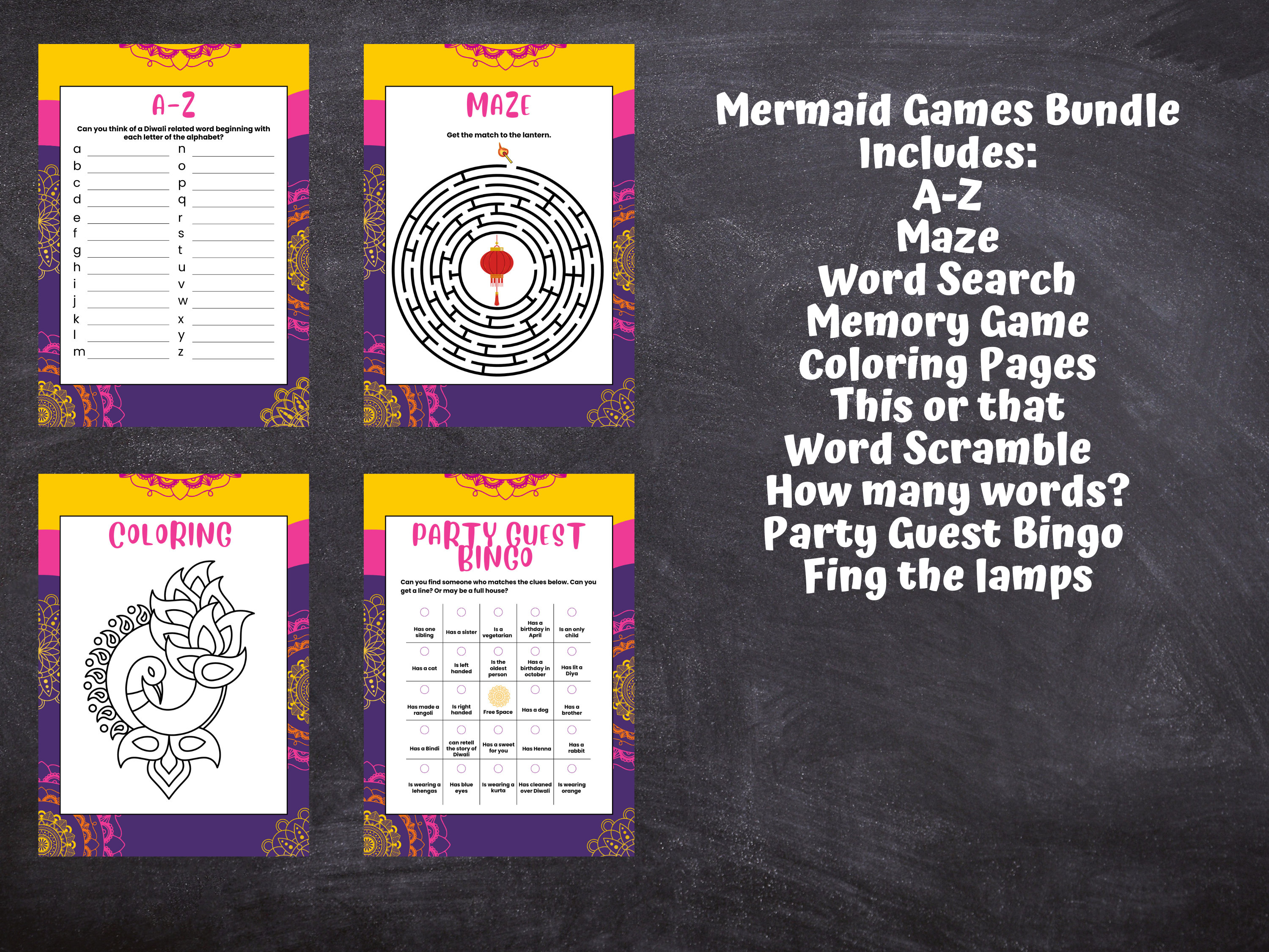 Diwali Games Bundle, Activities for Adults & Kids, Printable Festival ...