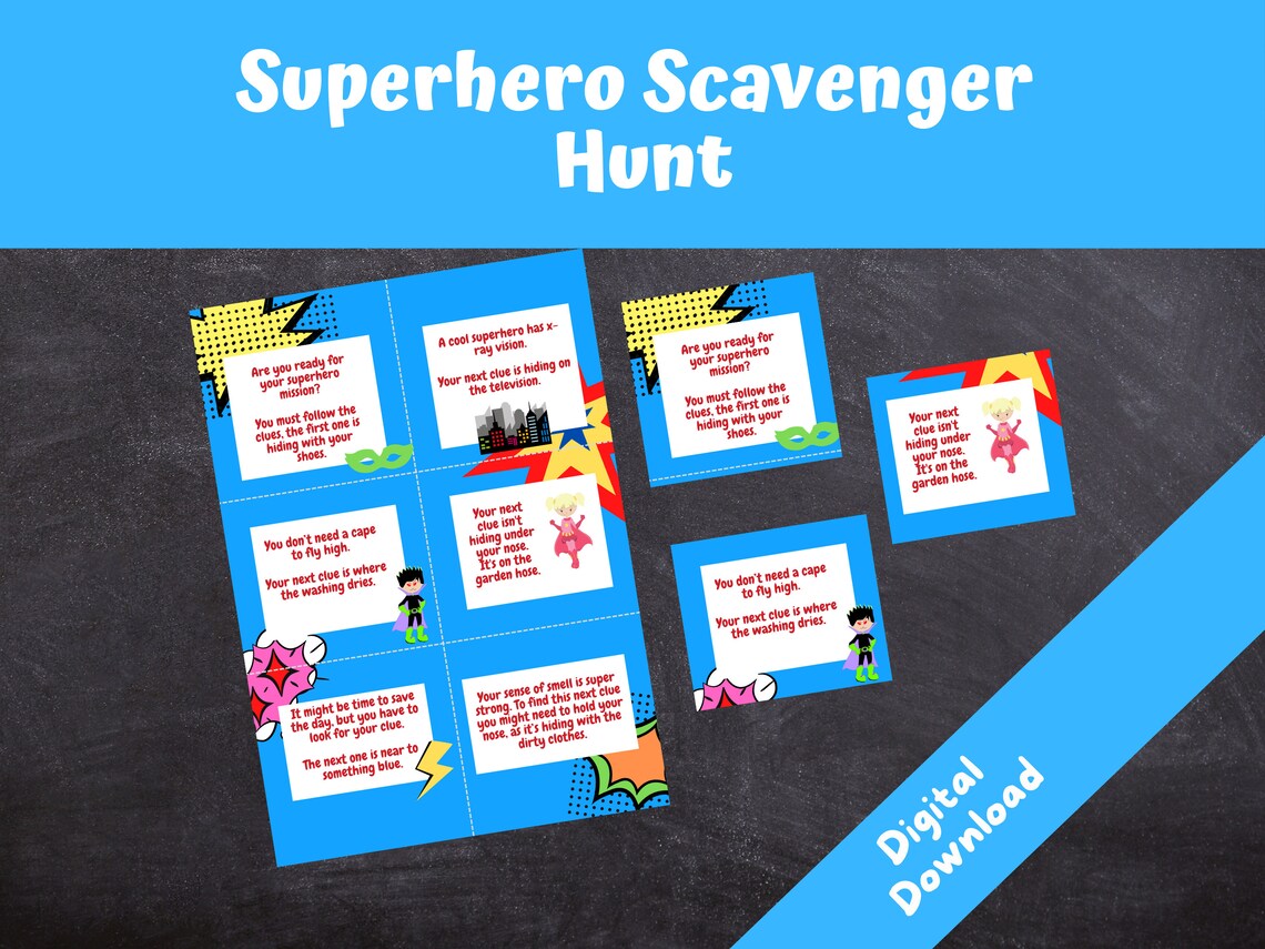 Superhero Scavenger Hunt | Kids Birthday Party Games | Superhero ...