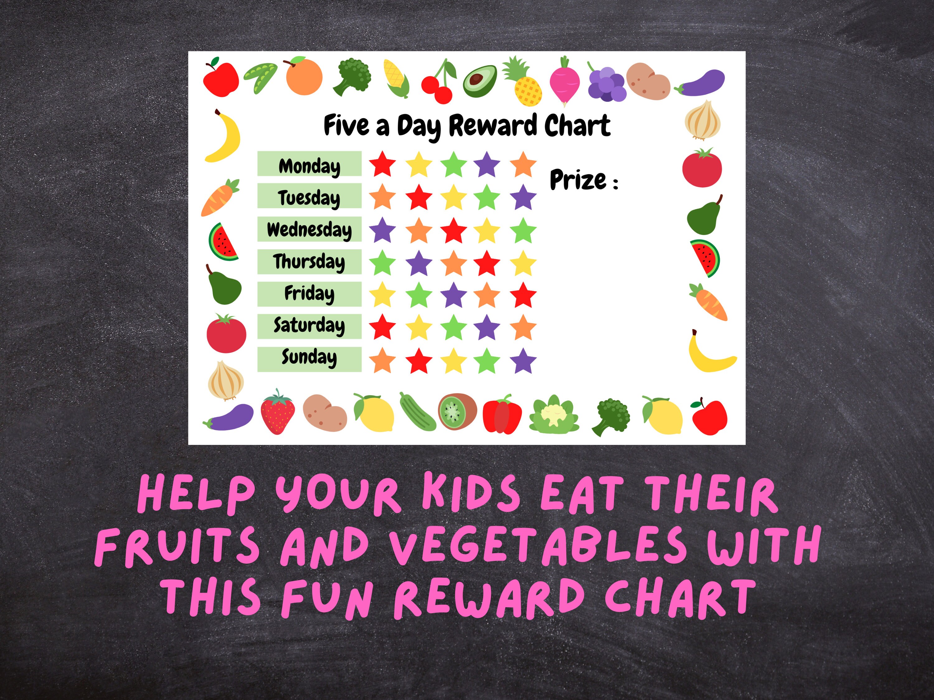 Five a Day Reward Chart, Kids Healthy Eating, Mealtime Reward Chart ...