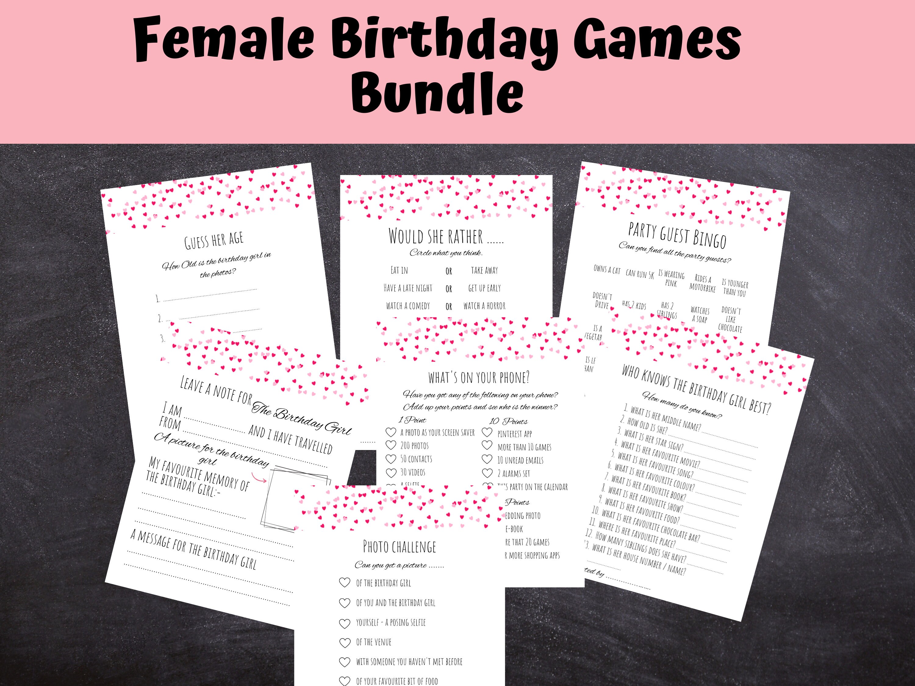 Female Birthday Party Games Bundle, Her Birthday, Party Ice Breaker ...