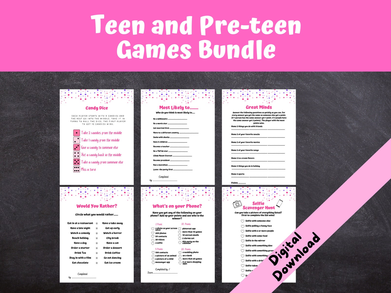 Printable Games Bundle, Tween Birthday Games, Girls Birthday Party ...