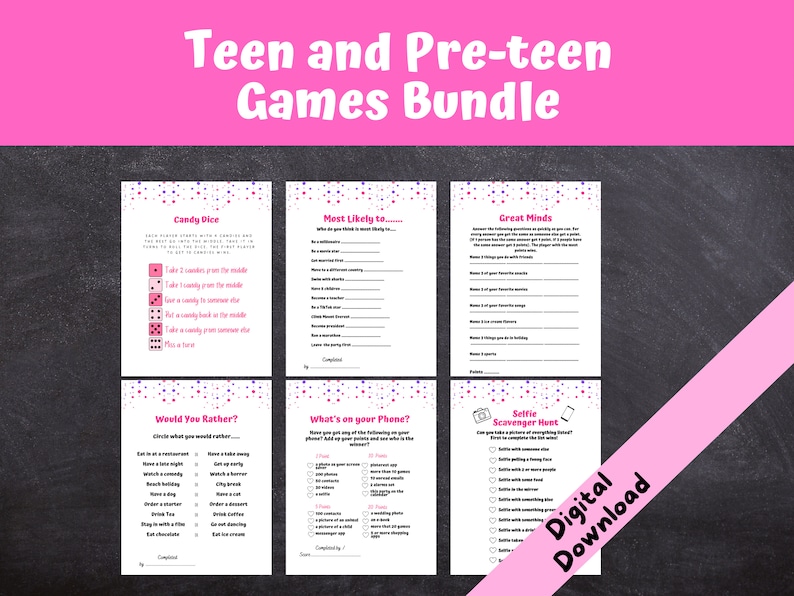 Printable Games Bundle, Tween Birthday Games, Girls Birthday Party ...