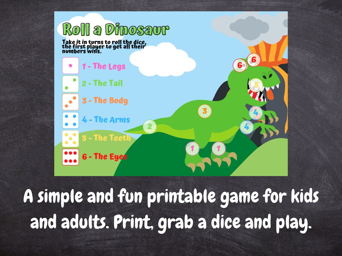 Roll a Dinosaur Dice Game Dinosaur Party Game Kids Dino - Etsy