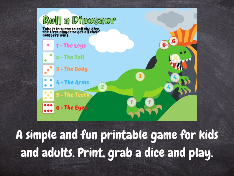 Roll a Dinosaur Dice Game, Dinosaur Party Game, Kids Dino Printable ...