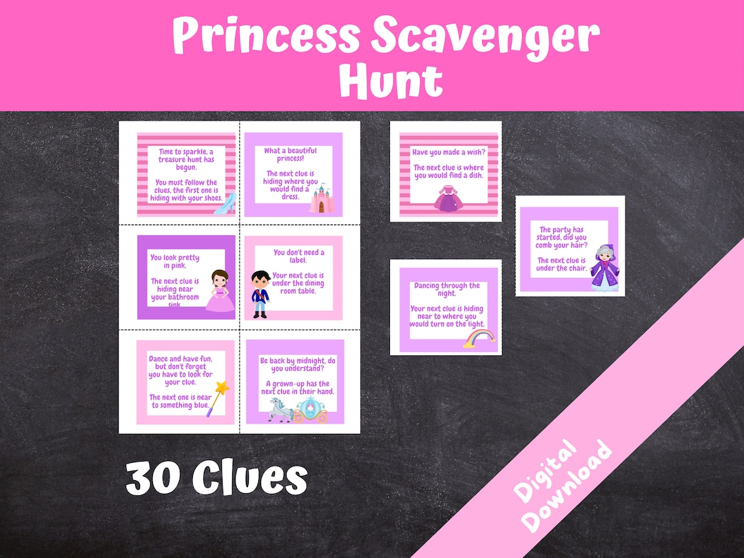 Princess Scavenger Hunt, Indoor and Outdoor Clues, Kids Party Game ...