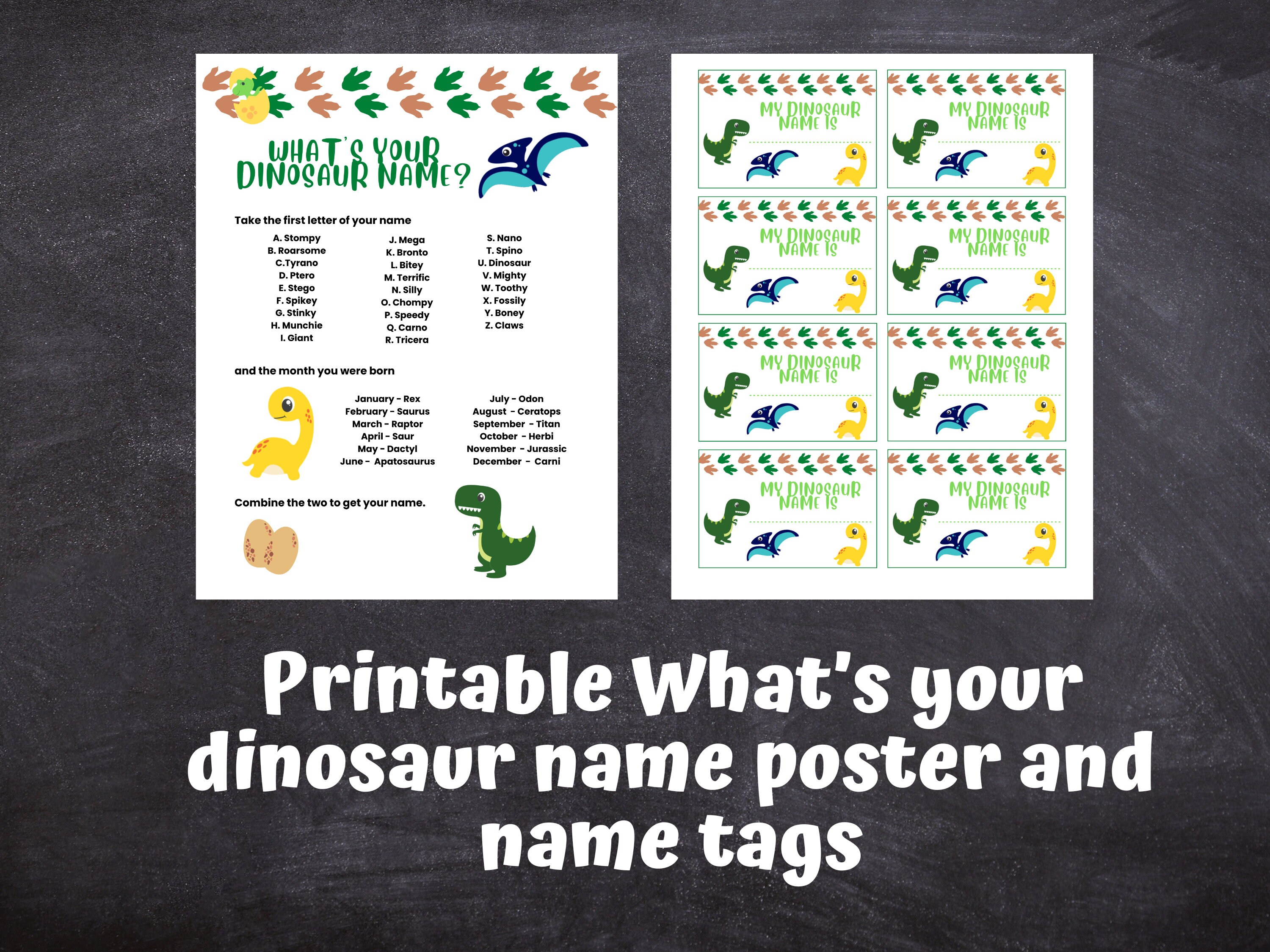 Whats Your Dinosaur Name, Dino Party Game, Kids Birthday, DIY Printable ...