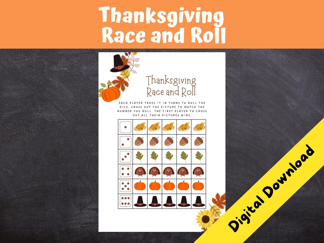 Thanksgiving Race and Roll, Children's Printable, Thanksgiving ...