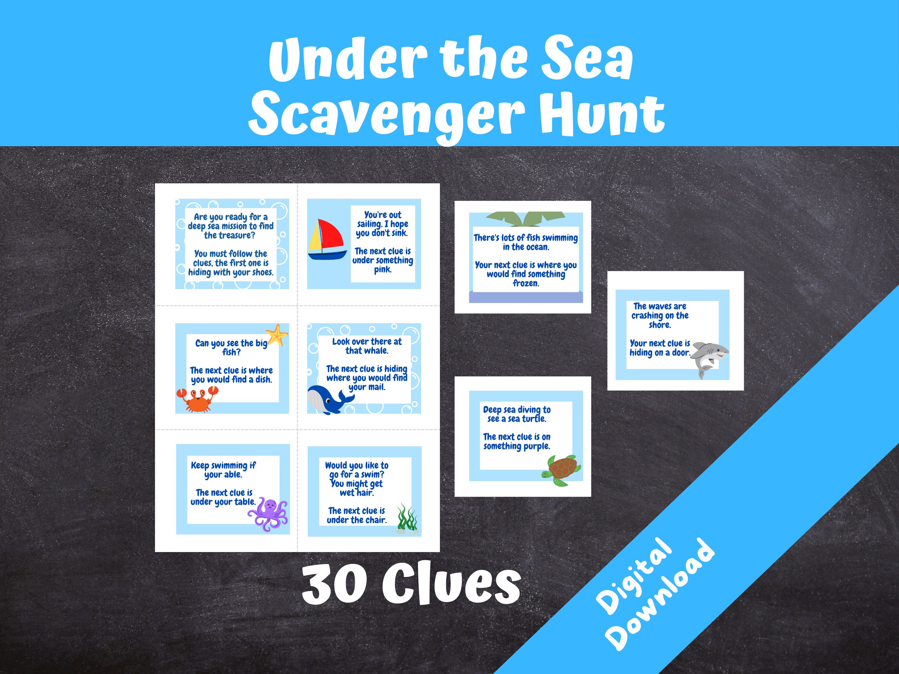 Under the Sea Scavenger Hunt, Indoor and Outdoor Clues, Kids Party Game ...