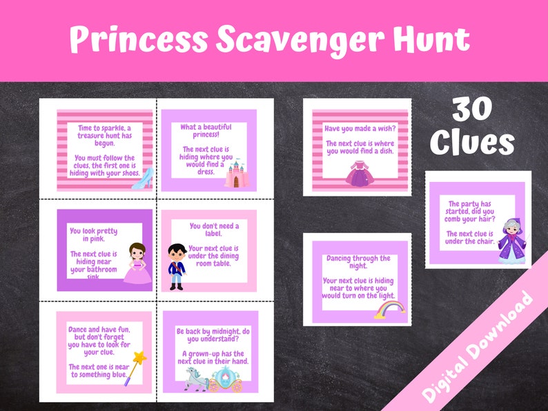 Princess Scavenger Hunt, Indoor and Outdoor Clues, Kids Party Game ...