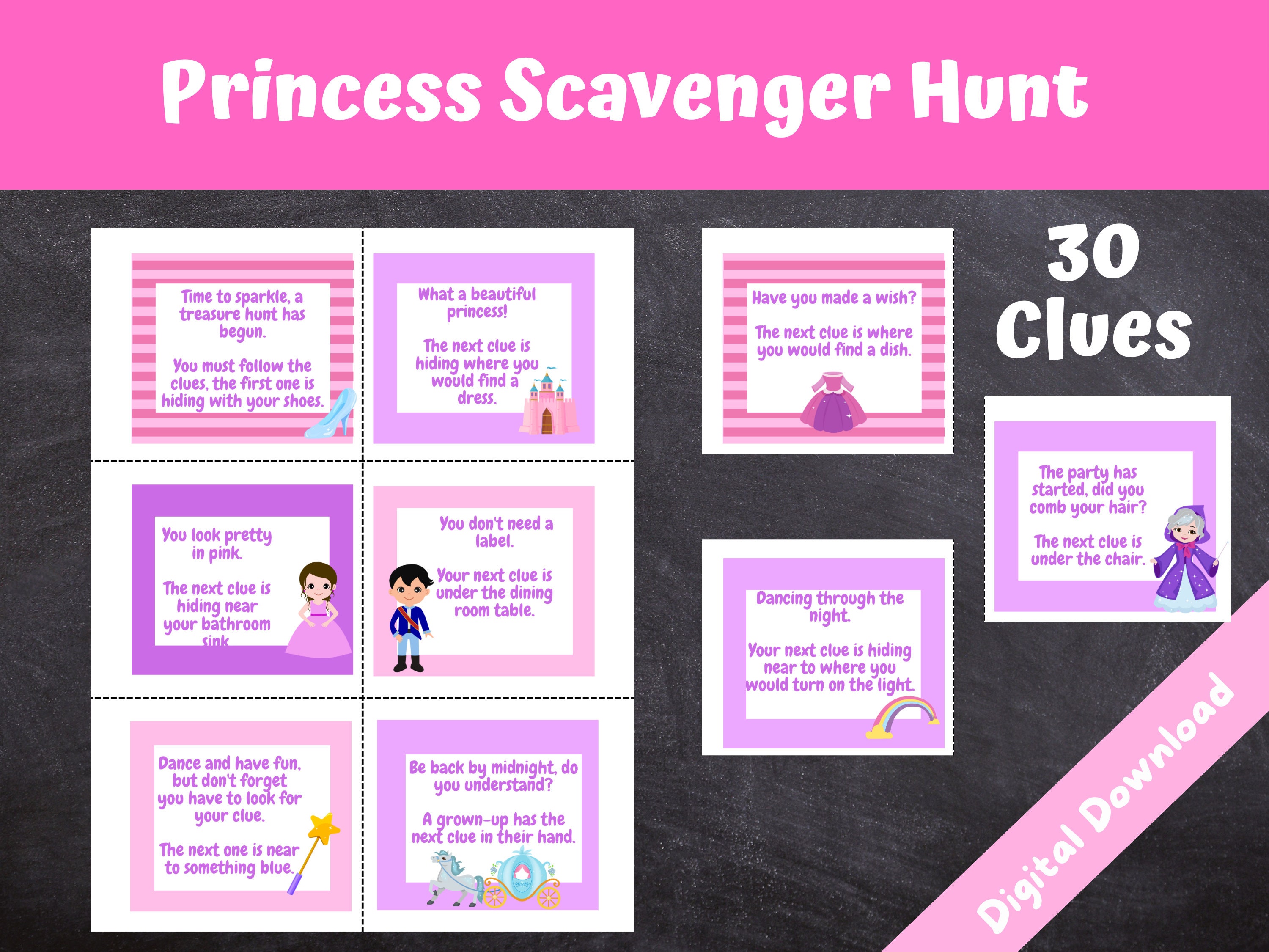 Princess Scavenger Hunt, Indoor and Outdoor Clues, Kids Party Game ...