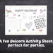 Unicorn Birthday Party Activity Sheet: Printable Games (digital ...