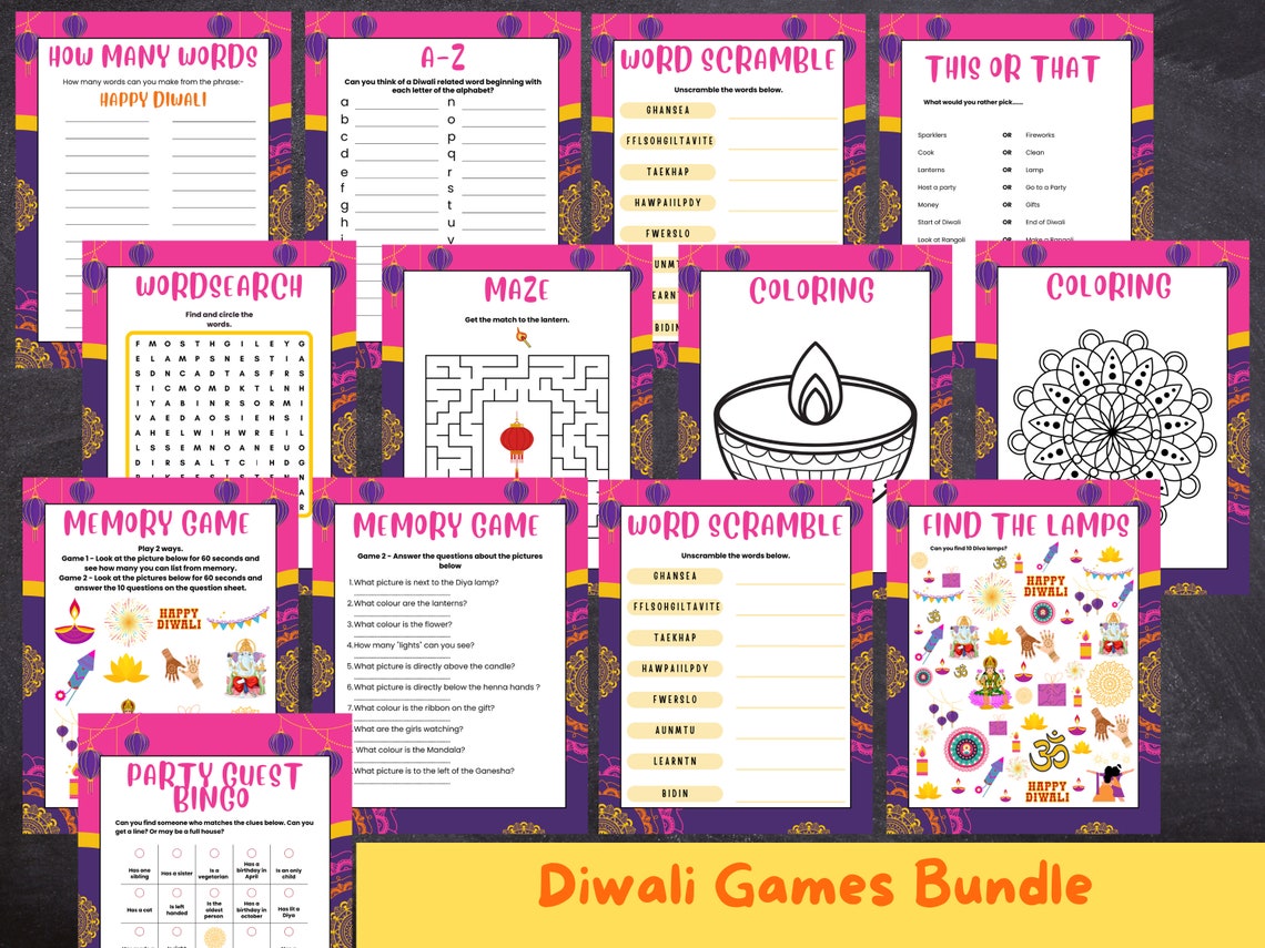 Diwali Games Bundle Activities for Adults & Kids Printable - Etsy