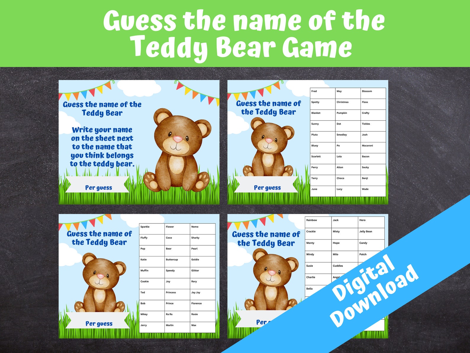 Guess the Teddy Bear Name Game: Printable Fundraiser (digital Download ...