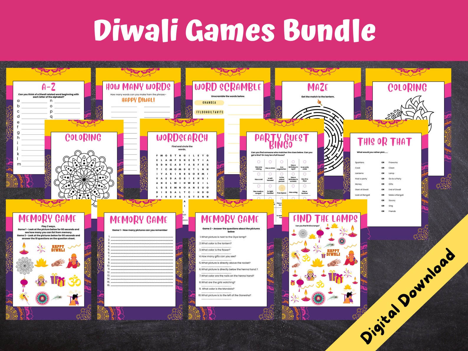 Diwali Games Bundle, Activities for Adults & Kids, Printable Festival ...