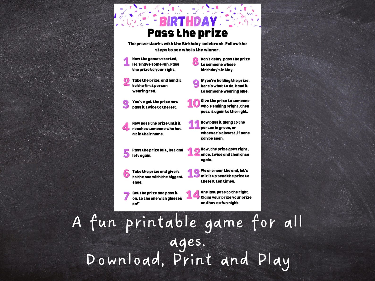 Birthday Pass the Prize Game: Printable Party Activity (digital ...