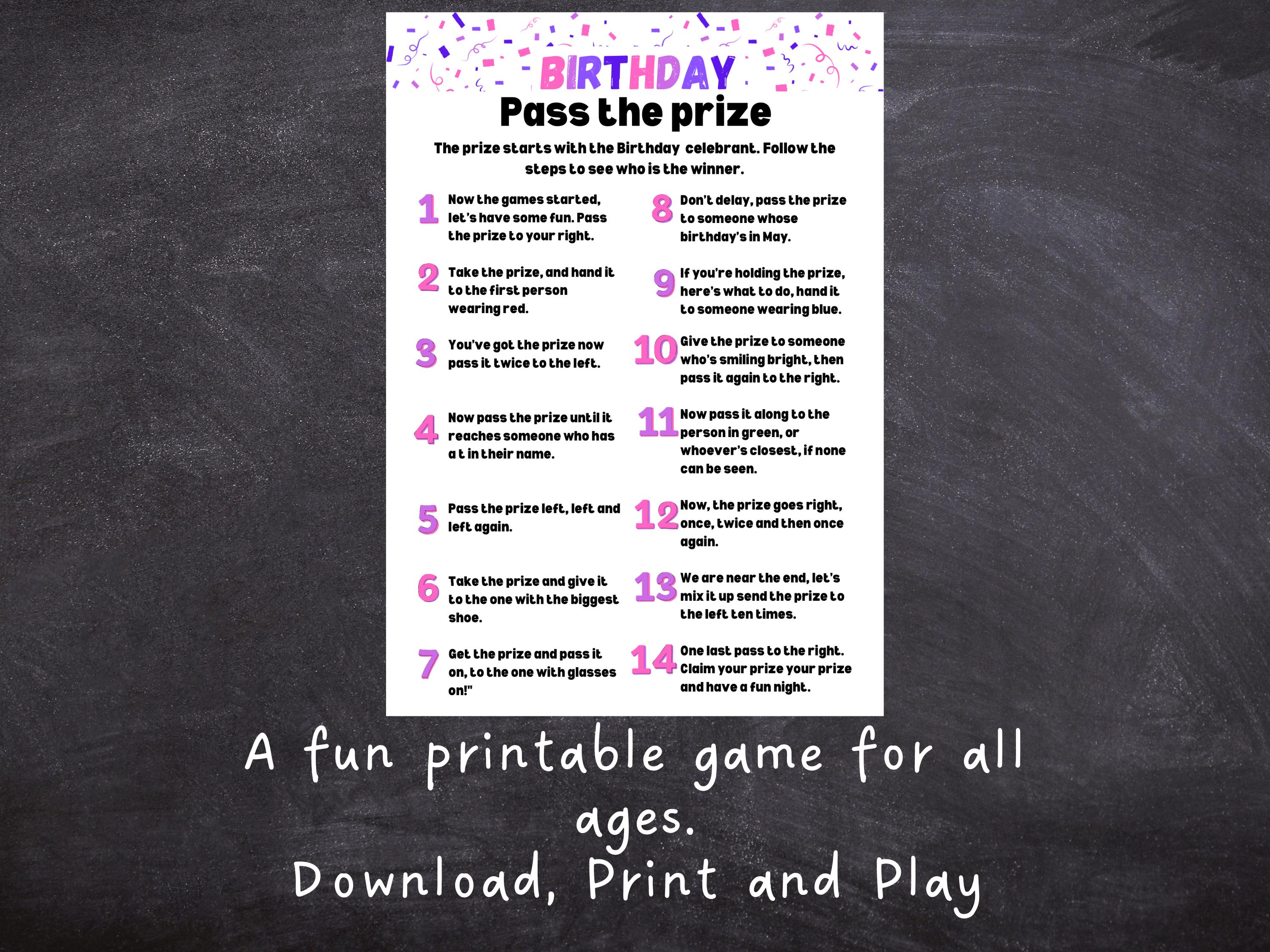 Birthday Pass the Prize Game: Printable Party Activity (digital ...