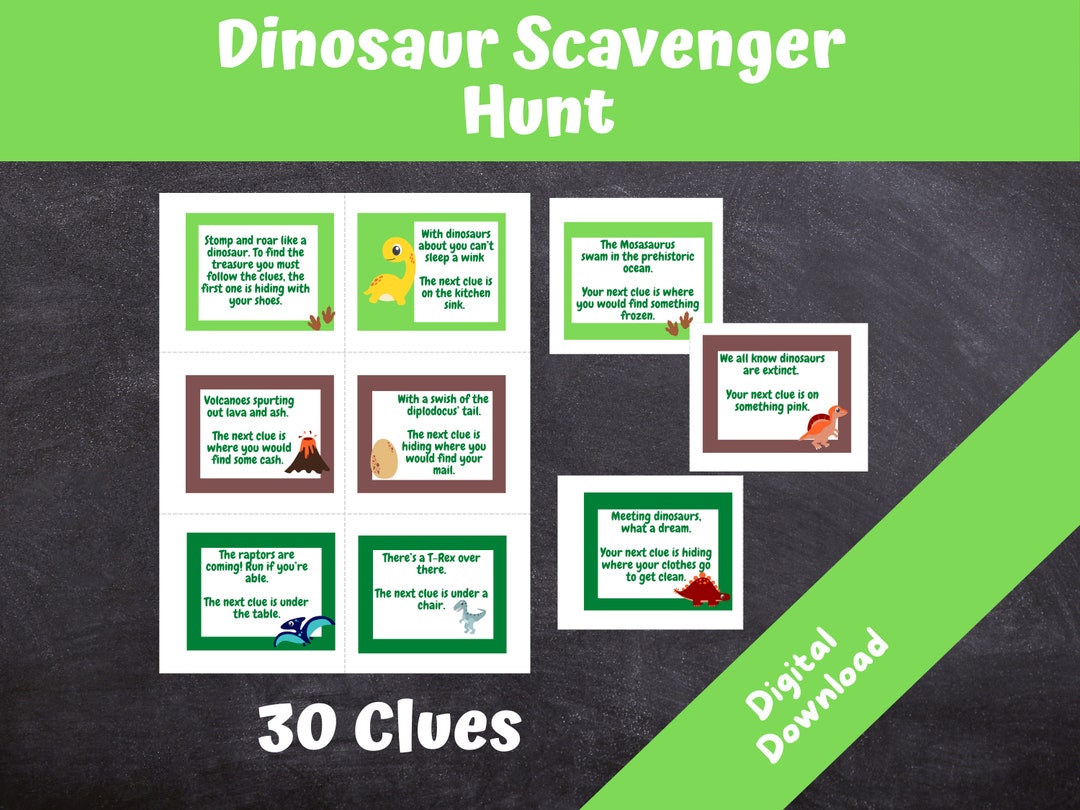 Dinosaur Scavenger Hunt, Indoor and Outdoor Clues, Kids Party Game ...