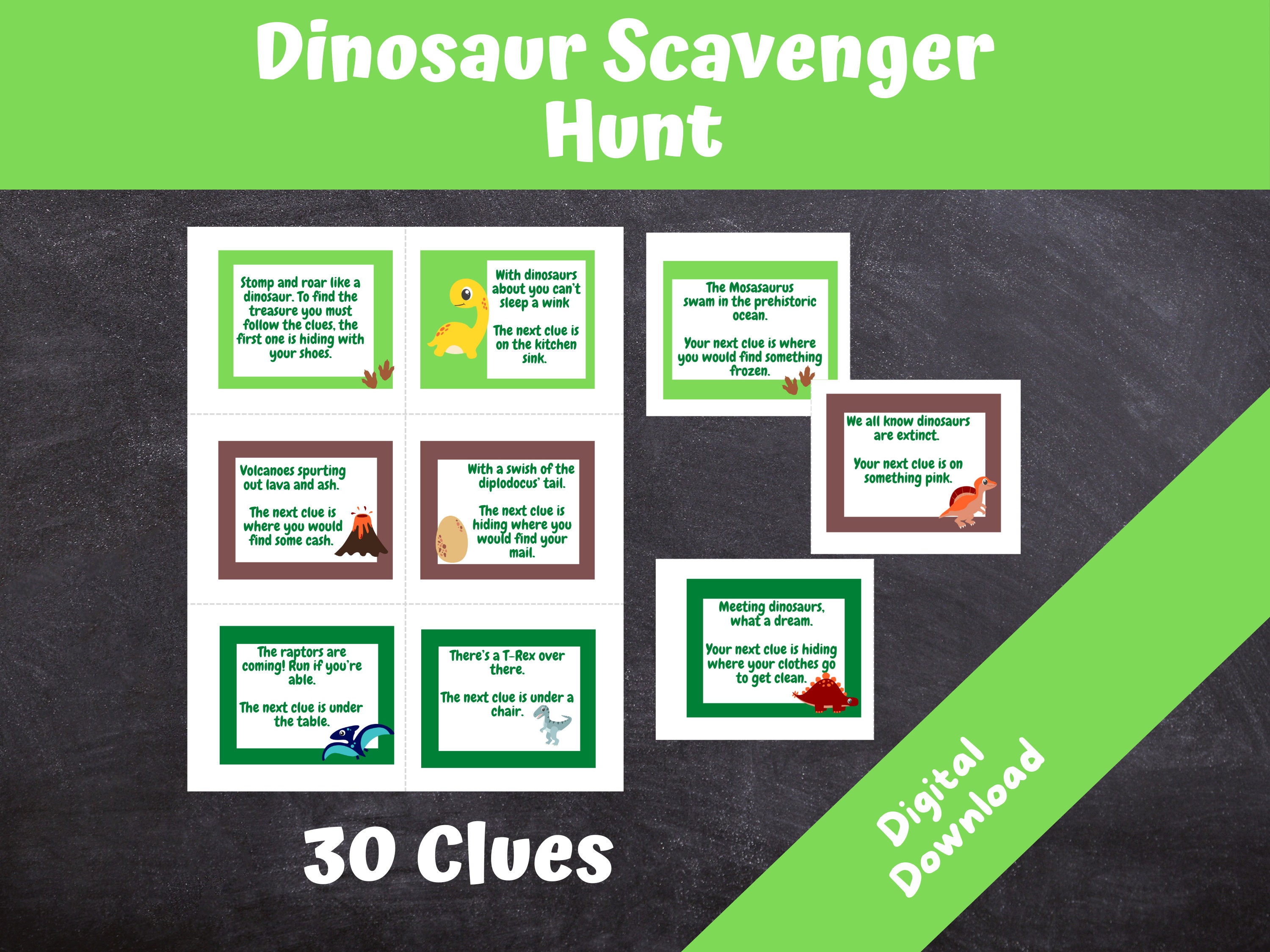Dinosaur Scavenger Hunt, Indoor and Outdoor Clues, Kids Party Game ...
