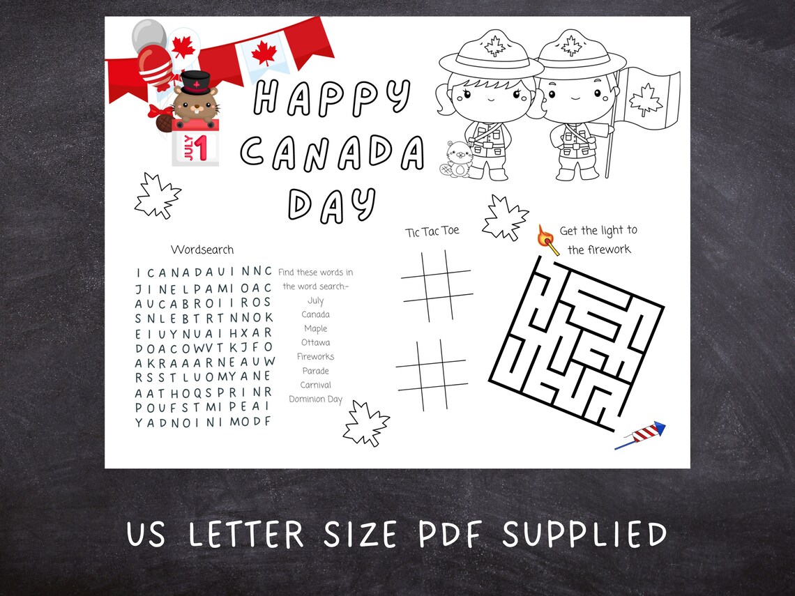 Canada Day Activity Sheet: Kids Coloring & Word Search (digital ...