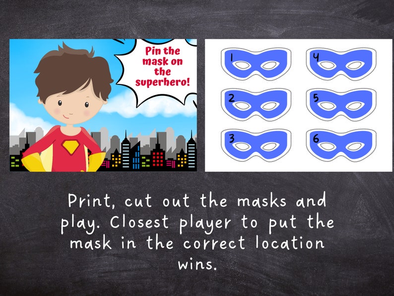 Pin the Mask on the Superhero Superhero Party Game Kids - Etsy