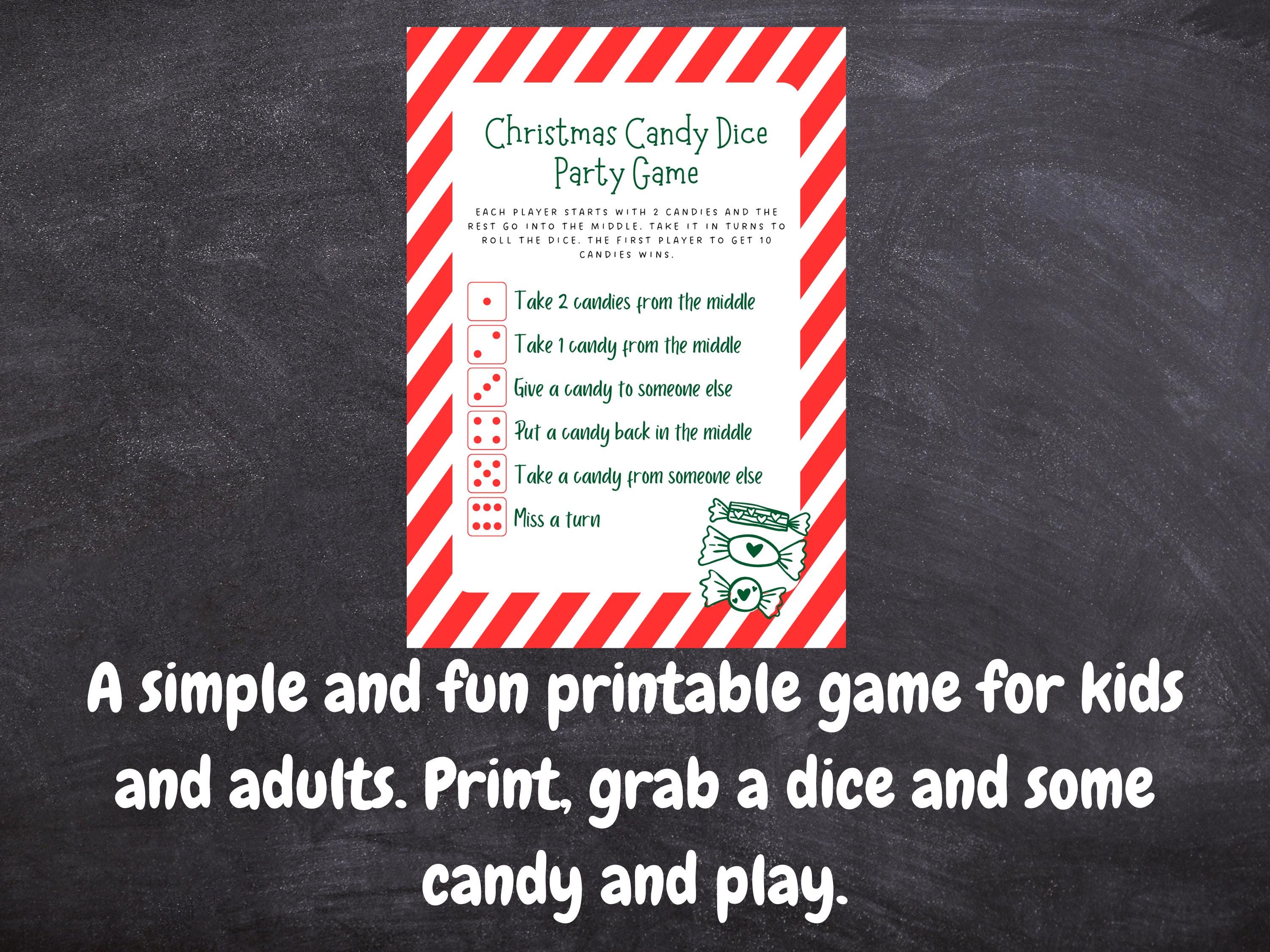 Christmas Candy Dice, Children's Printable, Christmas Party, Dice Game ...