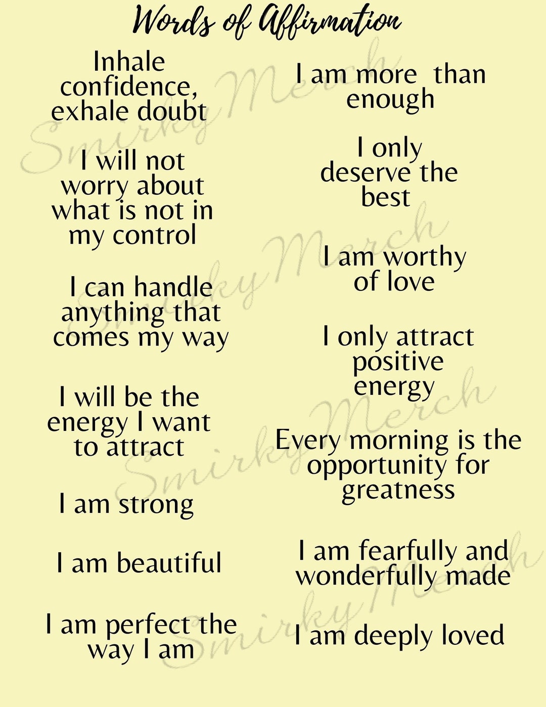 DIGITAL DOWNLOAD of a List of Words of Affirmations. Available to ...