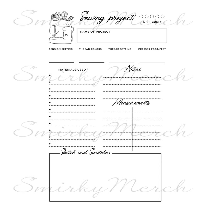 Digital Download Printable Sewing Journal Sheets, Organize Sewing ...