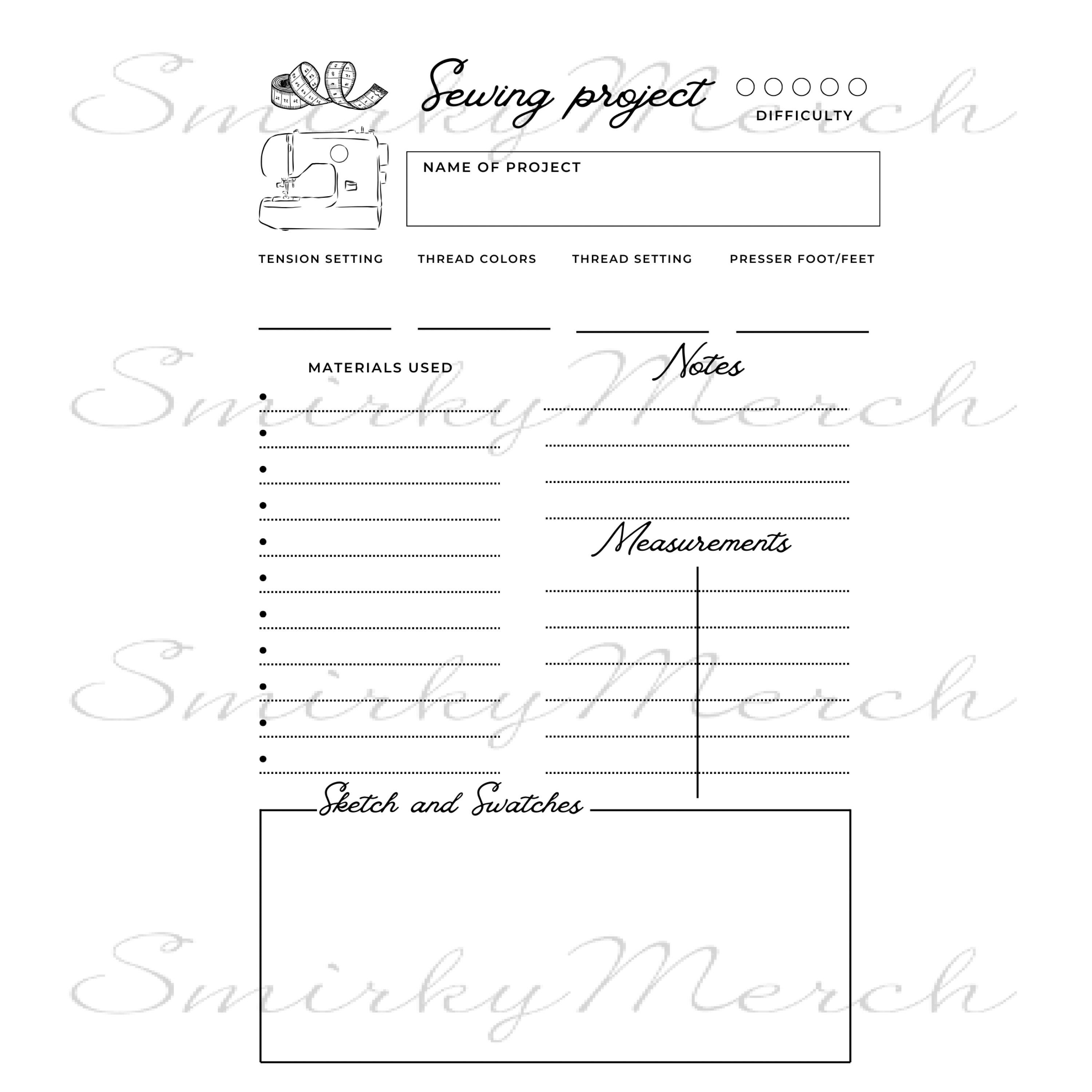 Digital Download Printable Sewing Journal Sheets, Organize Sewing ...