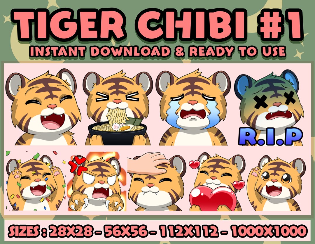Tiger Chibi, Twitch Emotes Pack, Discord Emotes Pack, Emotes for ...