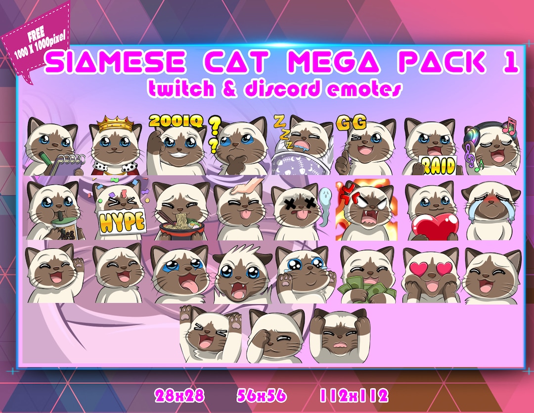 Siamese Cat Chibi Emotes Mega Pack: Twitch & Discord (digital Download ...