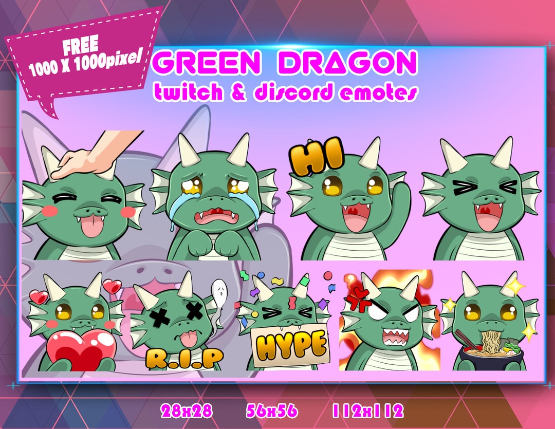 Green Dragon Chibi, Twitch Emotes Pack, Discord Emotes Pack, Emotes for ...