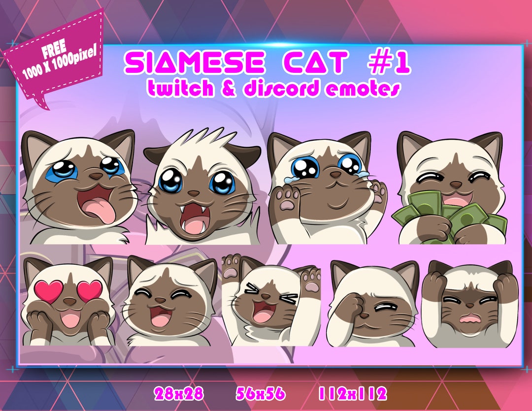 Siamese Cat Chibi, Twitch Emotes Pack, Discord Emotes Pack, Emotes for ...