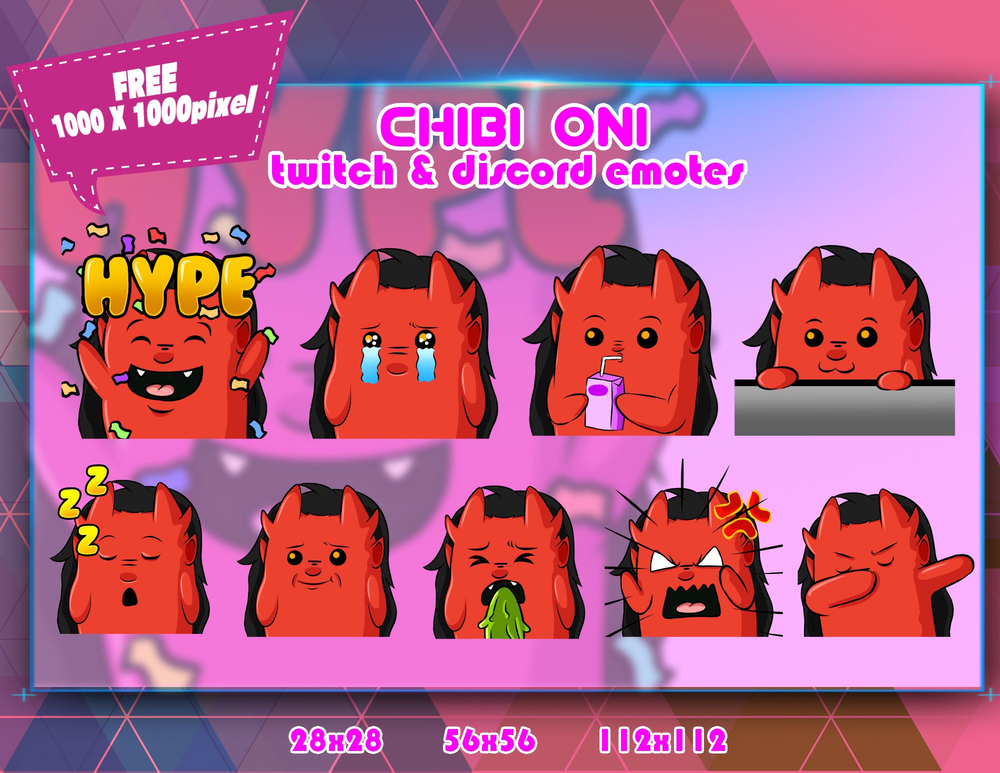 Chibi Oni Twitch Emotes Pack Discord Emotes Pack Emotes for | Etsy