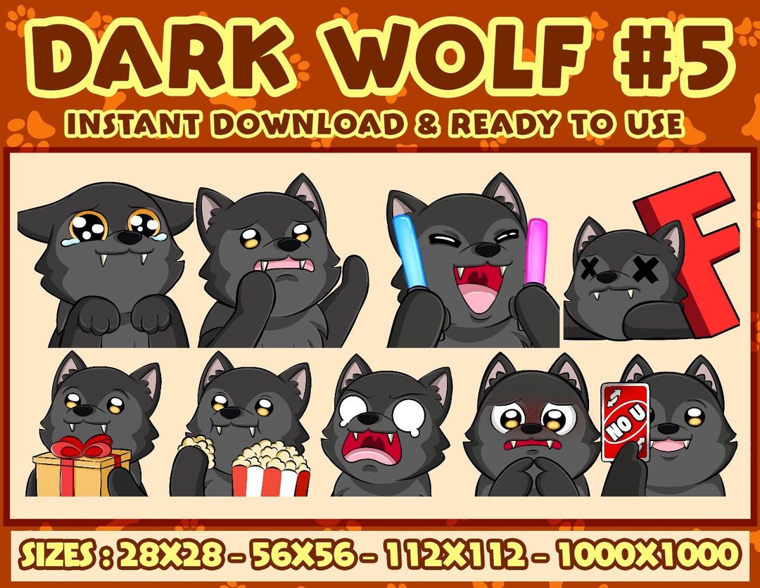 Dark Wolf Chibi 5, Twitch Emotes Pack, Discord Emotes Pack, Emotes for ...