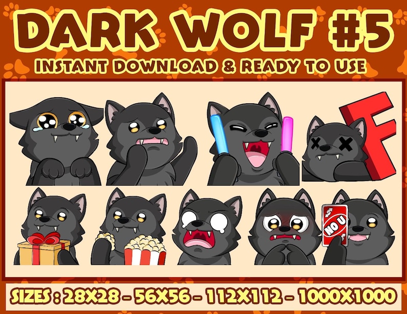 Dark Wolf Chibi Emotes Pack: Twitch & Discord Streamer Emotes (PNG File ...