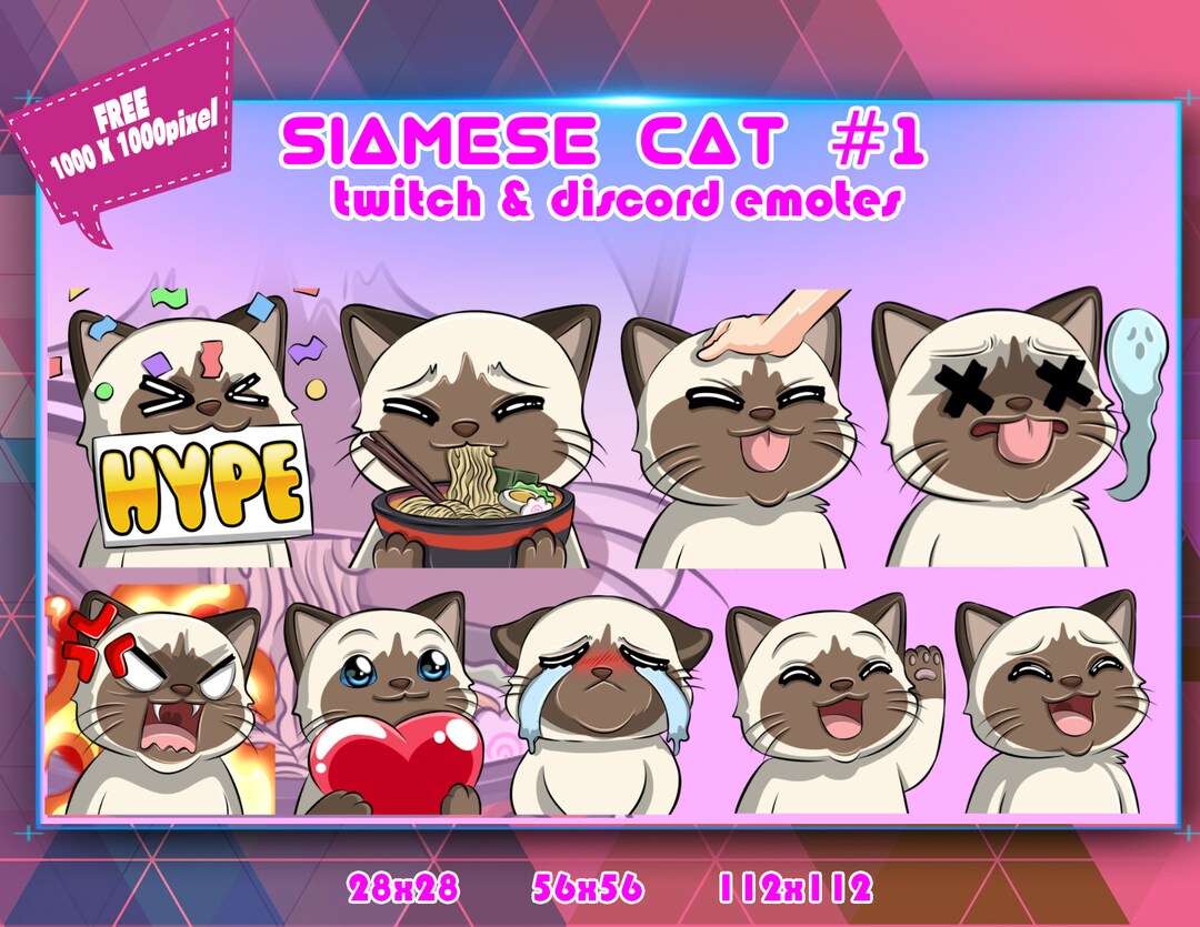 Siamese Cat Chibi Emotes Pack: Twitch & Discord (digital Download) - Etsy