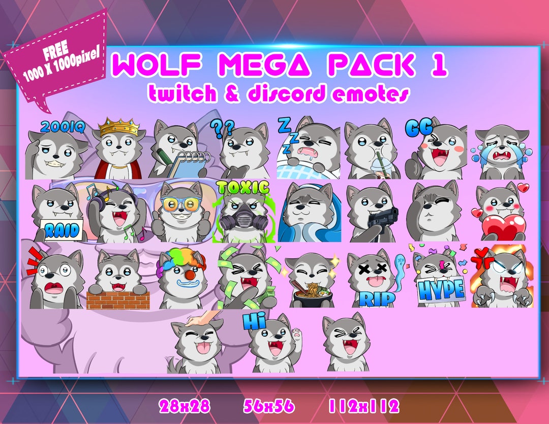 Mega Pack Wolf Chibi, Twitch Emotes Pack, Discord Emotes Pack, Emotes ...