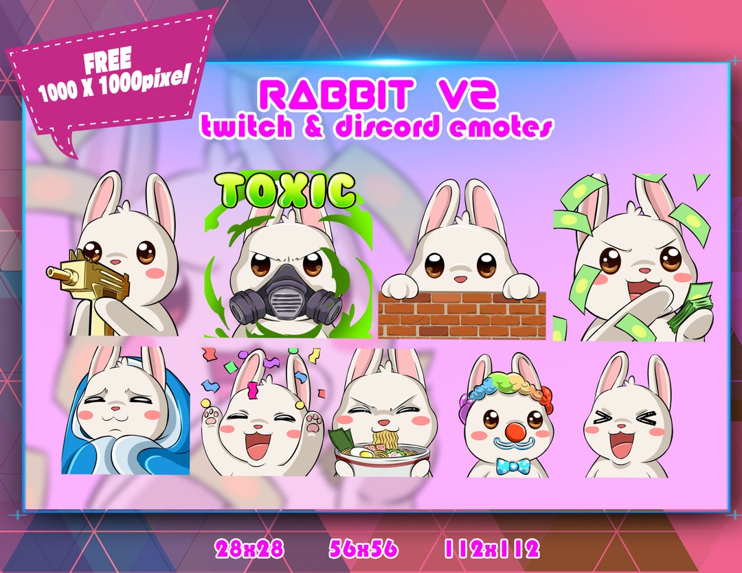 Bunny Chibi Twitch Emotes Pack: 9 PNG Streamer Emotes (digital Download ...