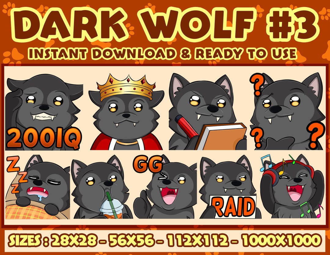 Dark Wolf Chibi Emotes Pack: Twitch/discord Streamer Emotes (digital ...